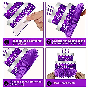 Kauayurk 8Pcs Purple Silver Happy Birthday Decorations Honeycomb Centerpieces for Women, Happy Birthday Table Topper Sign Party Supplies, 16th 21st 30th 40th 50th 60th Birthday Table Decor