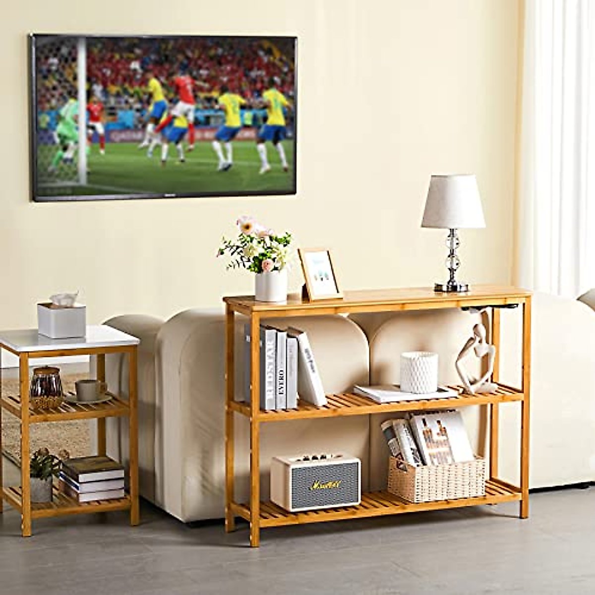 SINWANT Narrow Console Table,Bamboo Sofa Table with 2 Mesh Shelves,Entryway Table Foyer Table for Hallyway,Front Hall,Couch,Living Room,Kitchen etc. Long Console Tables for Entryway,39.4 inch