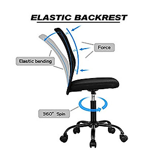 HCB Home Office Chair Mesh Desk Chair Ergonomic Computer Chair with Lumbar Support Mid Back 360° Rolling Swivel Adjustable Height Small Meeting Chairs (Black)
