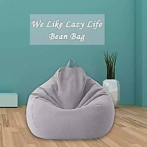 KODENG Large Small Lazy Sofas Cover Chairs Without Filler Linen Cloth Lounger Seat Bean Bag Pouf Puff Couch Tatami Living Room Beanbags (RED, 85x105cm)