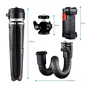 Portable & Sturdy Adjustable Phone Tripod,Cell Phone Mount Easy to Adjust 360° Ball Head, Mini Tripod with Cold Shoe Mount, 1/4'' Screw for Magic Arm,Selfie Stick Stand for Smartphone DSLR Camera