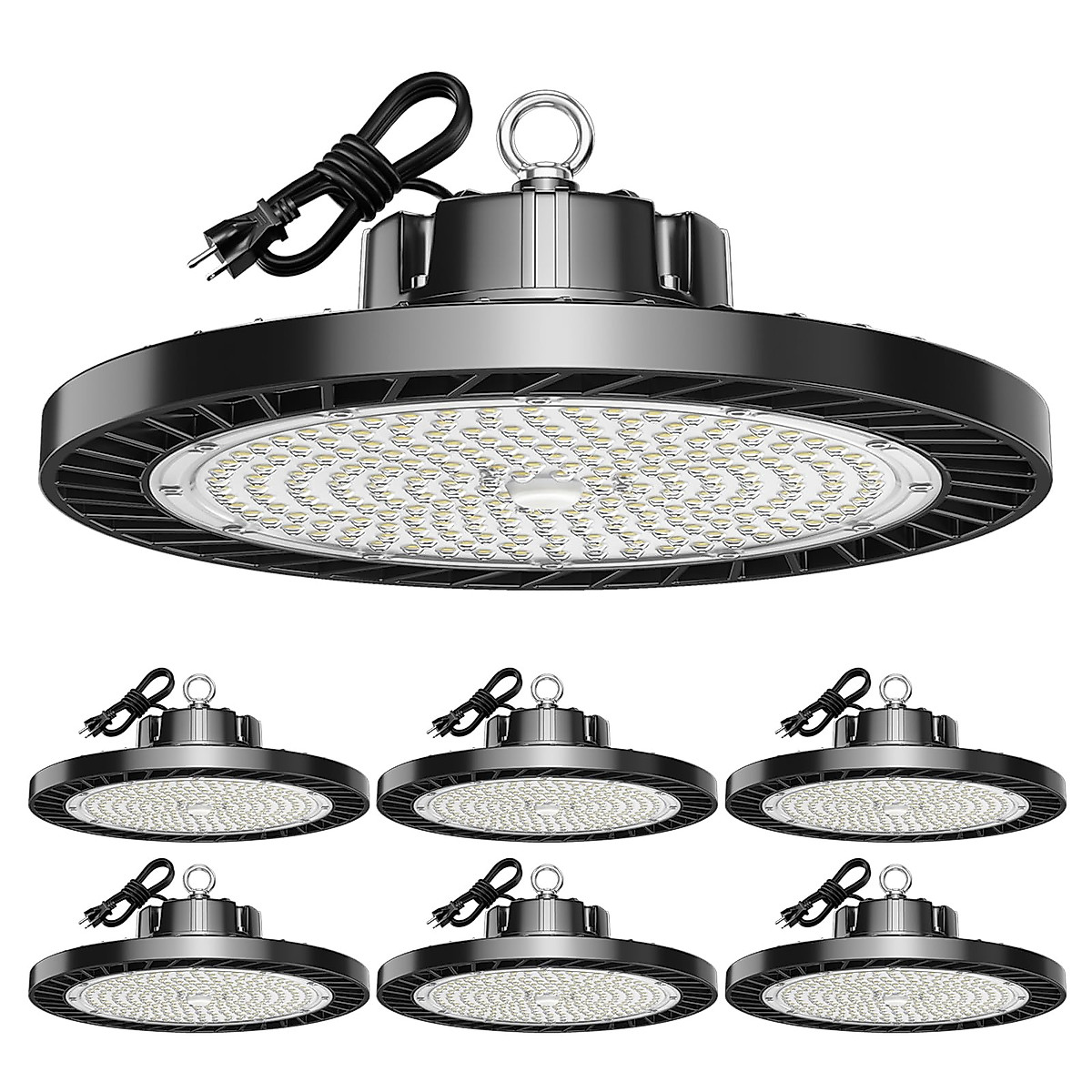 lvsdak UFO LED High Bay Lights 5000K 200W 30000LM AC100-277V with Plug High Bay Led Shop Lights Suitable for Warehouse Workshop Factory Gym Garage Barn 6 Pack
