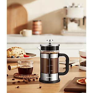 French Press Coffee Maker - 21OZ Classic Glass Coffee Press, Heat-resistant Borosilicate Glass Coffee Pot with 4-Level Disassemble Filters, Portable Cold Brew Coffee Maker for Travel Home Gift(Sliver)