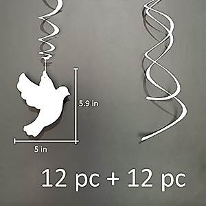 24 pcs White Pigeon Swirls Decor Birthday Party Baby Shower White Hanging Swirls Baptism Decorations for Boys Girls