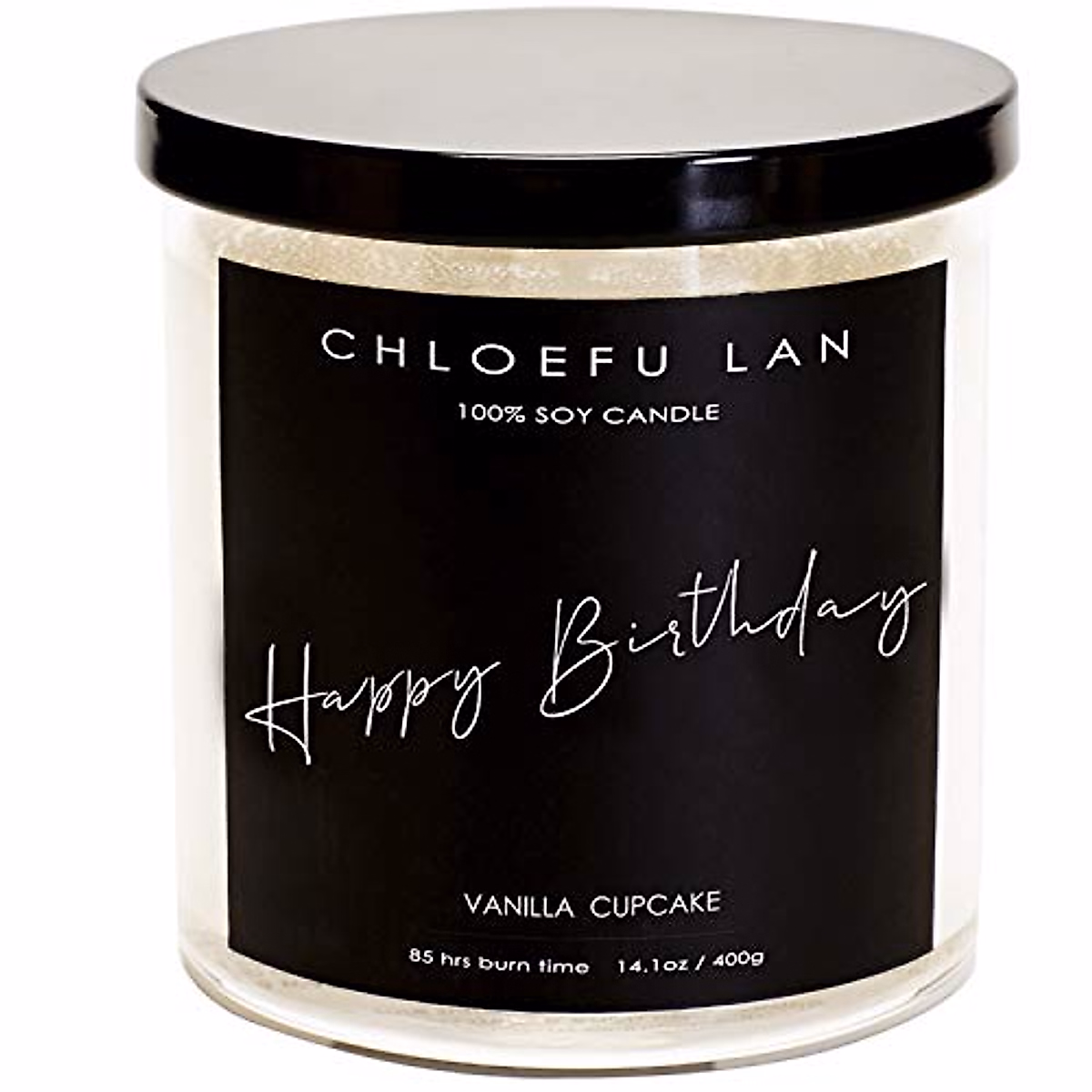 Chloefu LAN Happy Birthday Vanilla Cupcake Sugar Sweet Scented Soy Wax Candle for Home | 14.1 oz Clear Glass Jar, 100 Hour Burn Time Highly Scented & Long Lasting Burning All-Natural Organic Candle