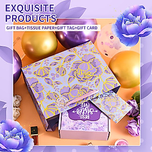 13" Purple Large Gift Bag with Card and Tissue Paper for women Celebrating Birthdays, Valentine's Day, Weddings, Anniversaries, Mother's Day, Easter, Baby Showers(Purple,1PCS Flower Gift Bag)