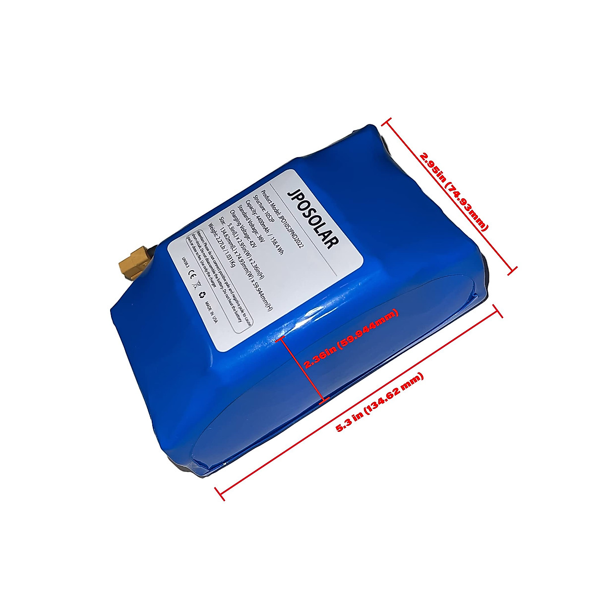 JPOSolar 36V 4.4AH Lithium Li-ion Battery Replacement with XT60 Plug and 6 Months Warranty by Factory. Made in USA. PLEASE WATCH The VIDEO for MORE PRODUCT INFORMATION.