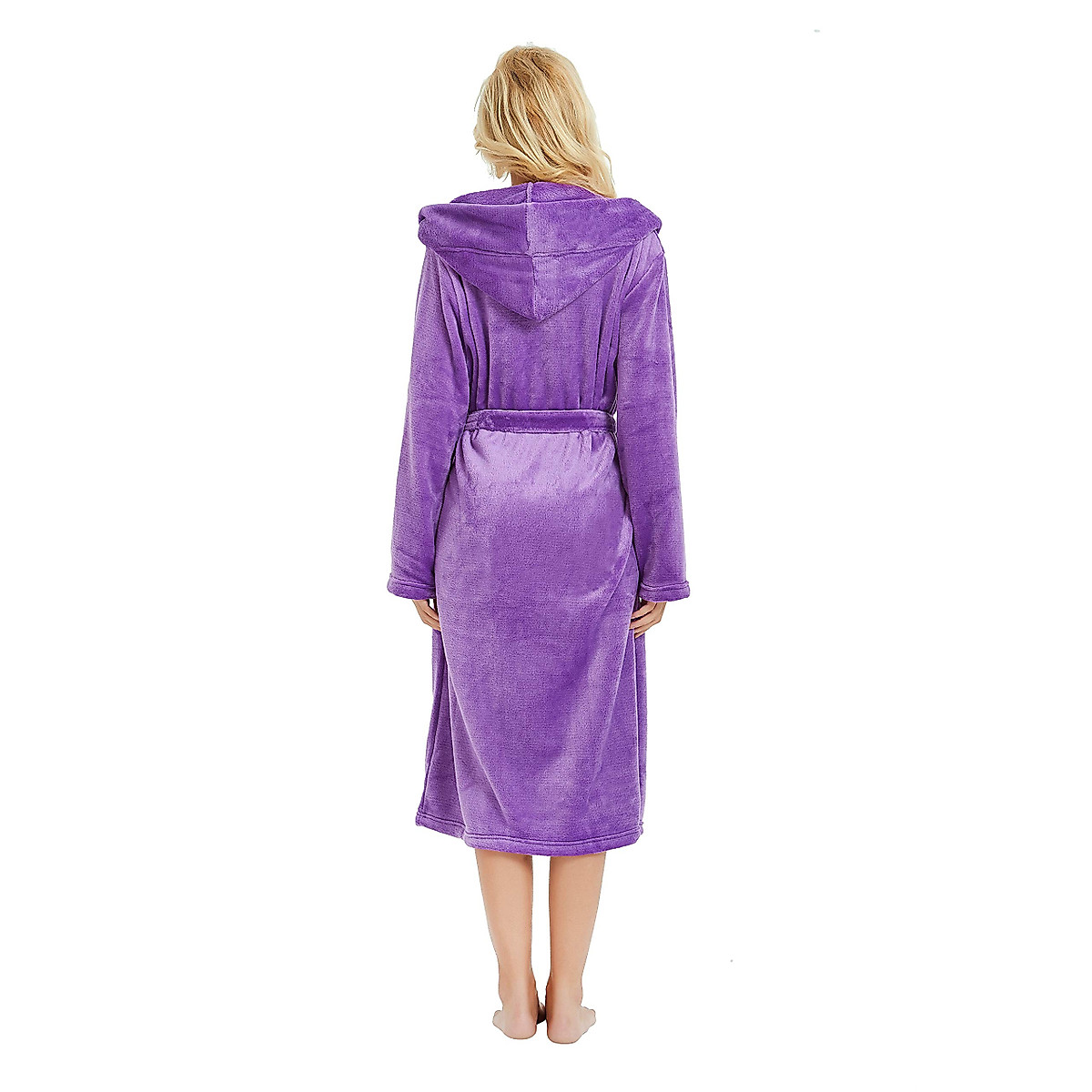 HEARTNICE Womens Hooded Fleece Robe, Soft Plush Bathrobe for Womens, Fluffy Cute Long House Coat (Violet Hooded, S/M)