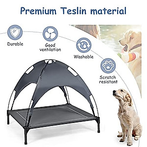 PETSITE Cooling Elevated Dog Bed, Portable Raised Dog Cot Bed with Removable Canopy, Outdoor Pet Hammock Bed for Small, Medium & Large Dogs