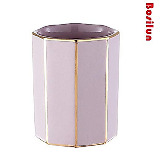 WPM WORLD PRODUCTS MART 4 Piece Ceramic Bathroom Accessories Set - Blush Rose Pink Gold - Complete Bath Decor Kit Includes Designer Soap and Lotion Dispenser - Cup - Tumbler - Soap Dish (DESIGN2)