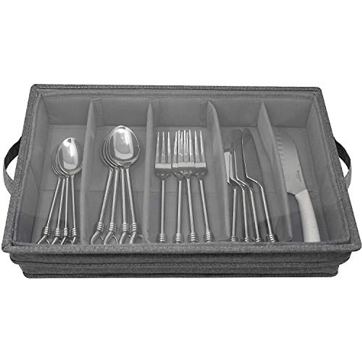 Sorbus Flatware Storage Chest with Clear Lid, Great Fabric Container Box for Organizing Utensils, Silverware, Flatware, Large Capacity, Gray