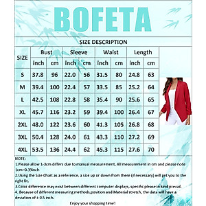 BOFETA Solid Color Blazer for Women Casual Ruched 3/4 Sleeve Lapel Ruched Sleeve Fit Blazer Red XL