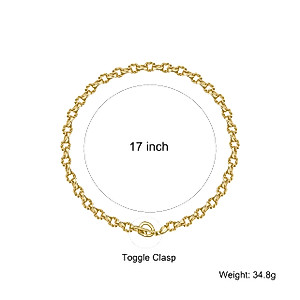 BAMERAL Chunky Gold Chain Necklace for Women 18K Gold Plated Twisted Oval Link Chain Choker Toggle Clasp Necklace for Women Jewelry