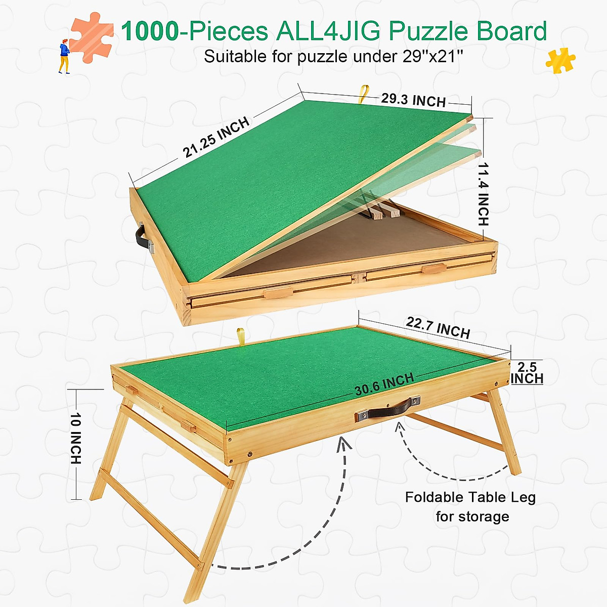 ALL4JIG 1000PCS Adjustable Jigsaw Puzzle Board with 4 Drawers & Cover| 3-Tilting-Angle Jigsaw Wooden Puzzle Table for Adults| 21'' X 29" Puzzle Easel|Portable Puzzle Table with Legs