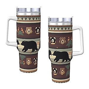 HULIBIN Bear Print Double Deck Stainless Steel Travel Coffee Cup With Lid 40 Oz Ice Bully Cup