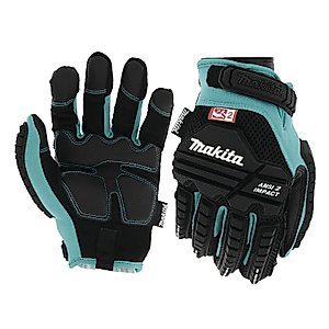 Makita Unisex Impact-rated T 04282 Advanced ANSI 2 Impact Rated Demolition Gloves Large, Teal/Black, Large US