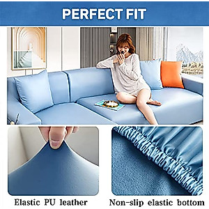 TVPFM 2 Pieces Waterproof Sectional Couch Covers, Stretch Sofa Slipcover with Elastic Bottom L-Shaped Sofa Covers Furniture Protector for Pets Cat Dog -Blue B-4-seater + 4-Seater