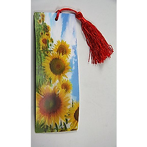 3 Bookmarks - 3D Lenticular - Colorful Flowers with Red Tassle