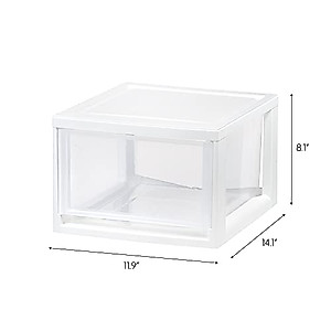 IRIS USA 14.5 Qt. Medium Plastic Stacking Drawer, Stackable Storage Organizer Unit with Sliding Drawer for Bedroom Kitchen Under Sink Pantry Craft Room Dorm Office, White, 3-Pack