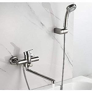 TECKI Kitchen Taps Bath Shower Faucets Set Bathtub Faucet Water Mixer Crane Tap With Hand Shower Stainless Steel Bathroom Faucets