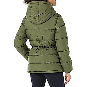 Amazon Essentials Women's Heavyweight Puffer Jacket with Drawstring Waist, Olive, Medium