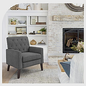 LUE BONA Gray Linen Accent Chairs Set of 2 18.5" H, Upholstered Button Tufted Arm Chairs, Comfy Living Room Chair with Arms, Modern Armchair for Small Space, Bedroom, Living Room