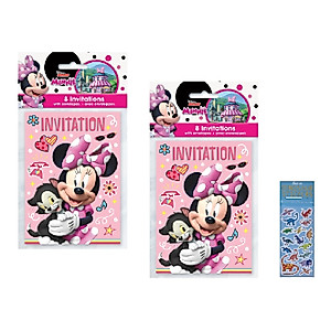 Unique Minnie Mouse Birthday Party Supplies Bundle Pack includes Party Invitations with Envelopes - 16 Count