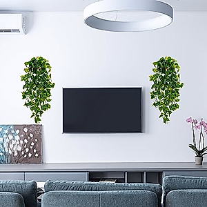 BLEUM CADE Fake Hanging Plants, 2pcs Artificial Hanging Plant, Faux Pothos Vines Hanging Plant Greenery for Wall Home Living Room Indoor Outdoor Decor (No Baskets)