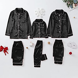 Christmas Pajamas for Family Silk Satin Matching Pajamas Couples Loungewear Festival Party Sleepwear with Button Kids Black