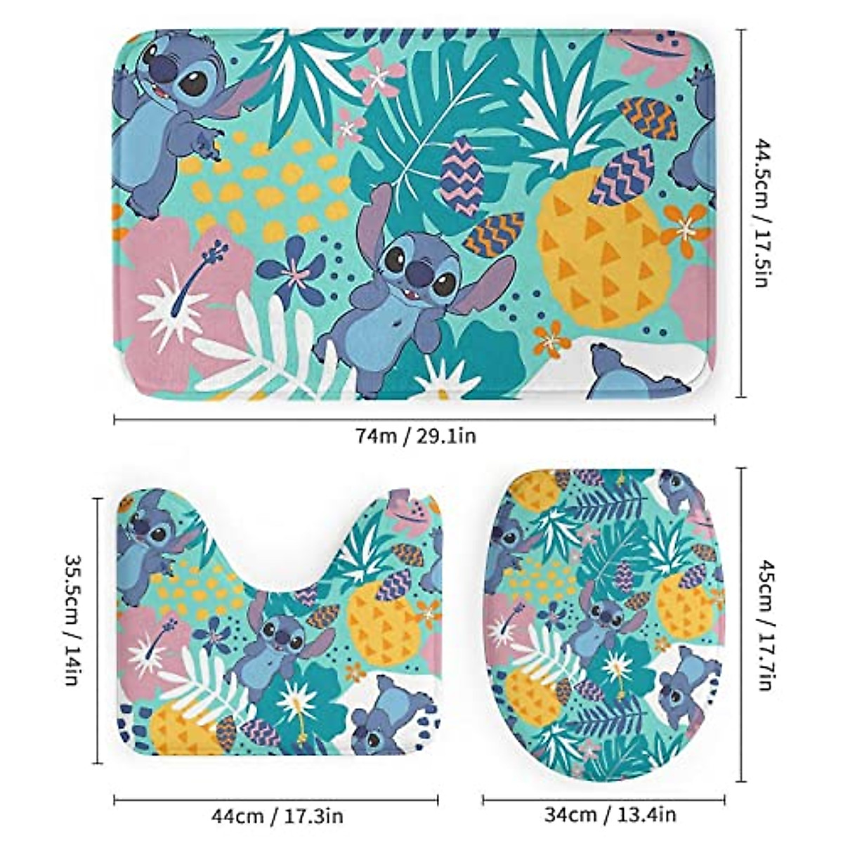 fmsnupz Cartoon Shower Curtain 4PCS Set, Cute Bathroom Decor with Non-Slip Rugs, Toilet Lid Cover and Bath Mat, Waterproof Fabric Shower Curtains with 12 Hooks, 70.8"x70.8"