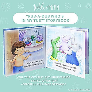 Tickle & Main Rub-a-Dub Gift Set, 5-Piece Bath Set Includes Elephant Hooded Towel, 3 Jungle Safari Squirt Toys, and Book for Boys and Girls!