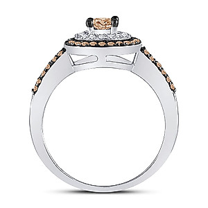The Diamond Deal 10kt White Gold Womens Round Brown Diamond Circle Solitaire Ring 3/4 Cttw