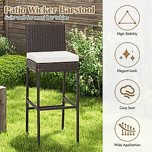 RELAX4LIFE Outdoor Bar Stools Set of 4 - Wicker Rattan Patio Barstools Tall Chairs w/Back, Footrest, Seat Cushions & Metal Frame, 400LBS Weight Capacity, 30’’ Counter Height Bar Stools for Garden (2)