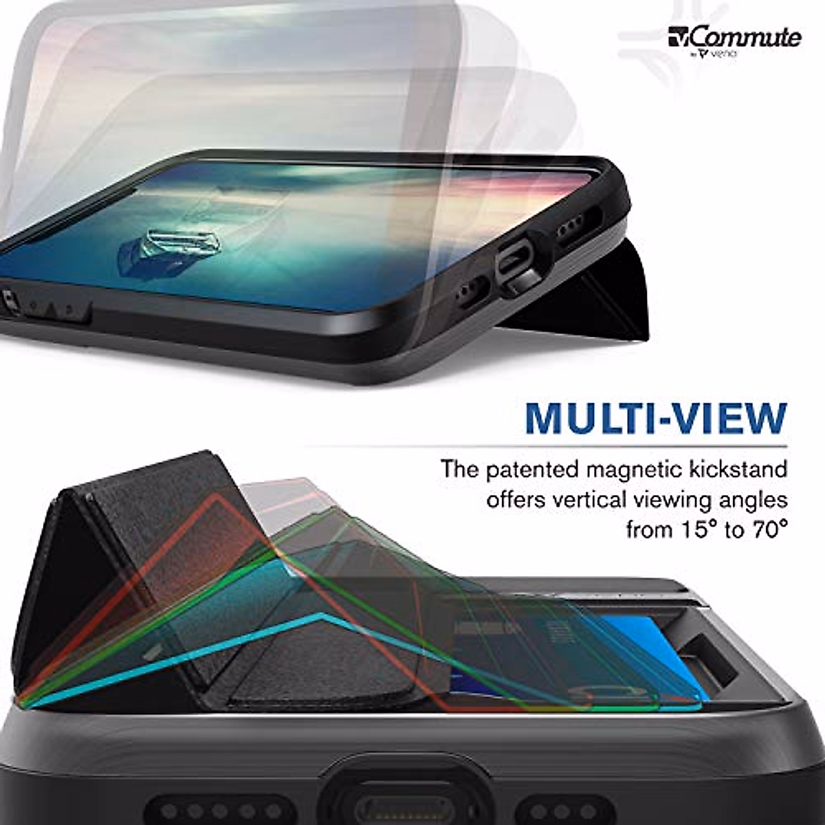 VENA vCommute Wallet Case Compatible with Apple iPhone 12 Pro Max (6.7"-inch), (Military Grade Drop Protection) Flip Leather Cover Card Slot Holder with Kickstand - Space Gray