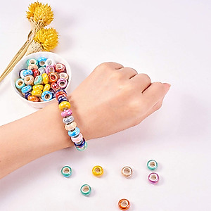 UR URLIFEHALL 100 Pcs Random Mixed Color Electroplate Porcelain Beads Large Hole Rondelle Beads for Necklace Bracelet Jewelry Making