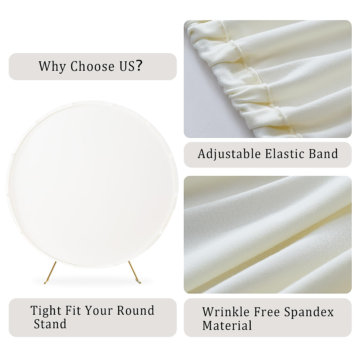 6.5ft Ivory Round Backdrop Cover Suitable for 6.5ft 6.56ft 6.6ft Circle Stand, Pure Ivory Spandex Wrinkle Free Birthday Party Wedding Photography Circle Backdrop Cover Arch Background