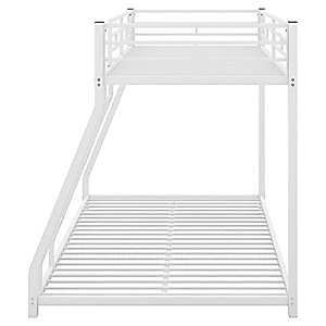Lifeand Twin Over Full Bunk Bed with Metal Frame, Guardrail and Ladder, Space-Saving Design, Metal Bed for Kids&Teens,White