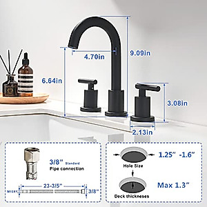 FROPO Two Handle Widespread Bathroom Sink Faucet - 3 Hole Vanity Faucet with Pop-Up Drain & cUPC Faucet Supply Lines, 8 Inch Black Bathroom Sink Faucet