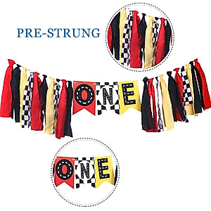 Pre-Strung Race Car Highchair Banner 1st Birthday Boy, Racetrack First Birthday ONE High Chair Banner Decorations, First Trip Around the Sun Party Decor Party Photo Props,Baby Shower Decoration