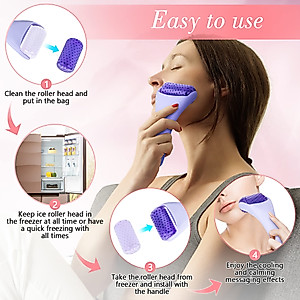 Ice Roller for Face and Eyes (2 premium roller heads included)- Face Ice Roller Massager to Reduce Puffiness around eyes and face, Migraine Pain, Wrinkles. Women's Gift idea. (Purple)