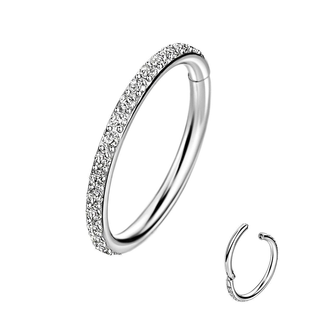 16G Conch Piercing Jewelry 316L Surgical Steel Segment Nose Hoop Ring CZ Paved Segment Helix Piercing Jewelry Earring Rook Ring Nose Piercing Jewelry Silver Earrings Seamless Clicker 16 Gauge Rings