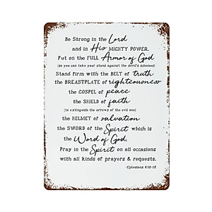 VIOFLOW Vintage Metal Tin Signs Armor of God Scripture Ephesians 6:10-18:00 Wall Art for Pub Bar Kitchen Garden Bathroom Home Decor, 12x16 Inches