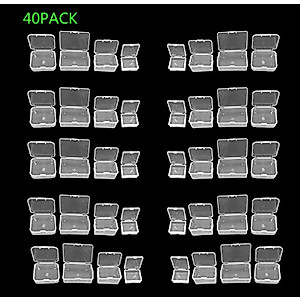 Pcxino 40 Pack 4 Size Small Clear Storage Box,Clear Plastic Beads Storage Containers Box with Hinged Lid for Small Items and Craft Projects