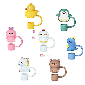Animal Straw Covers Cap for Stanley Cup, Straw Topper for 30&40 Oz Stanley Tumbler with Handle,10mm 0.4in Reusable Straw Tips Lids Dust-Proof Topper for Water Bottle 7pcs Cute Pattern