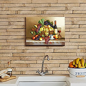 SunFlax Kitchen Fruit Canvas Wall Art: Red Grape Wine Picture Vintage Food Oil Painting Contemporary Abstract Artwork Artistic Giclee Print for Modern Dining Room Restaurant Bedroom