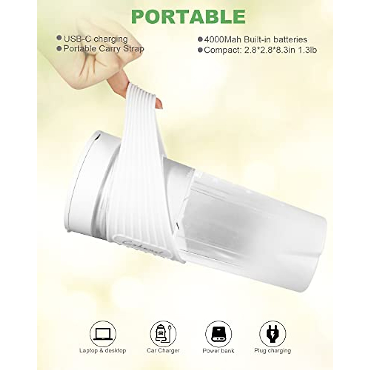 COKUNST Portable Blender for Shakes and Smoothies, BPA-Free USB Rechargeable 16oz Personal Blender Portable with 6 Blades, Powerful Portable Blender Bottles with Straw, Charging Cable, Cleaning Brush, Mini Portable Blender Cup