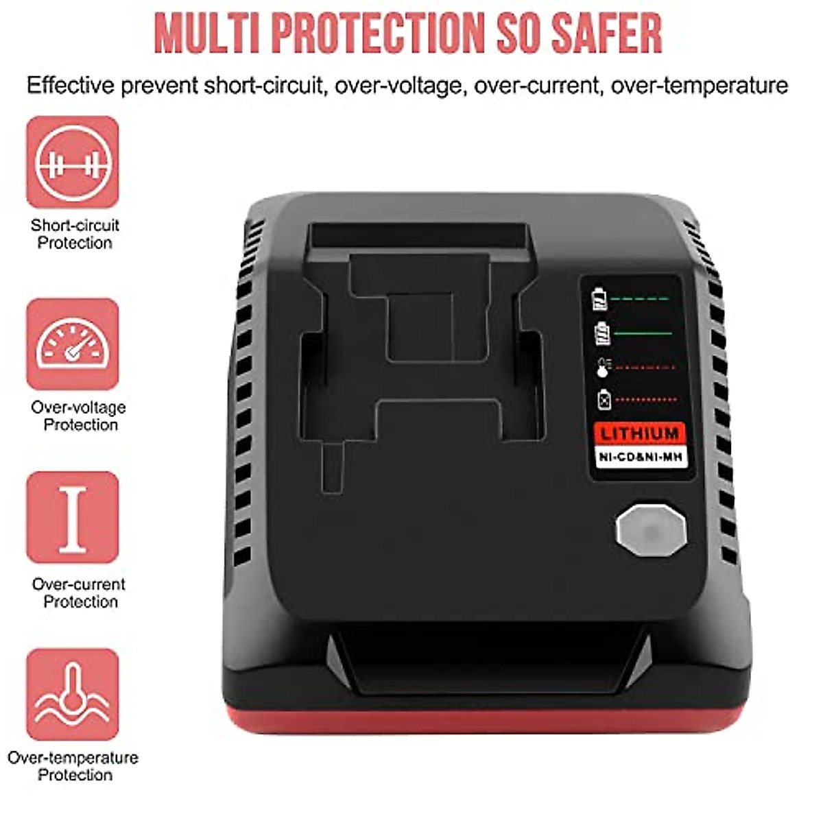 18-Volt Multi-Chemistry Battery Charger for Porter Cable PCXMVC Lithium Ion & NiCad NiMh Slide PC18B PC18B-2 PC18BL PC18BLX PCC489N Cordless Power Tool Battery