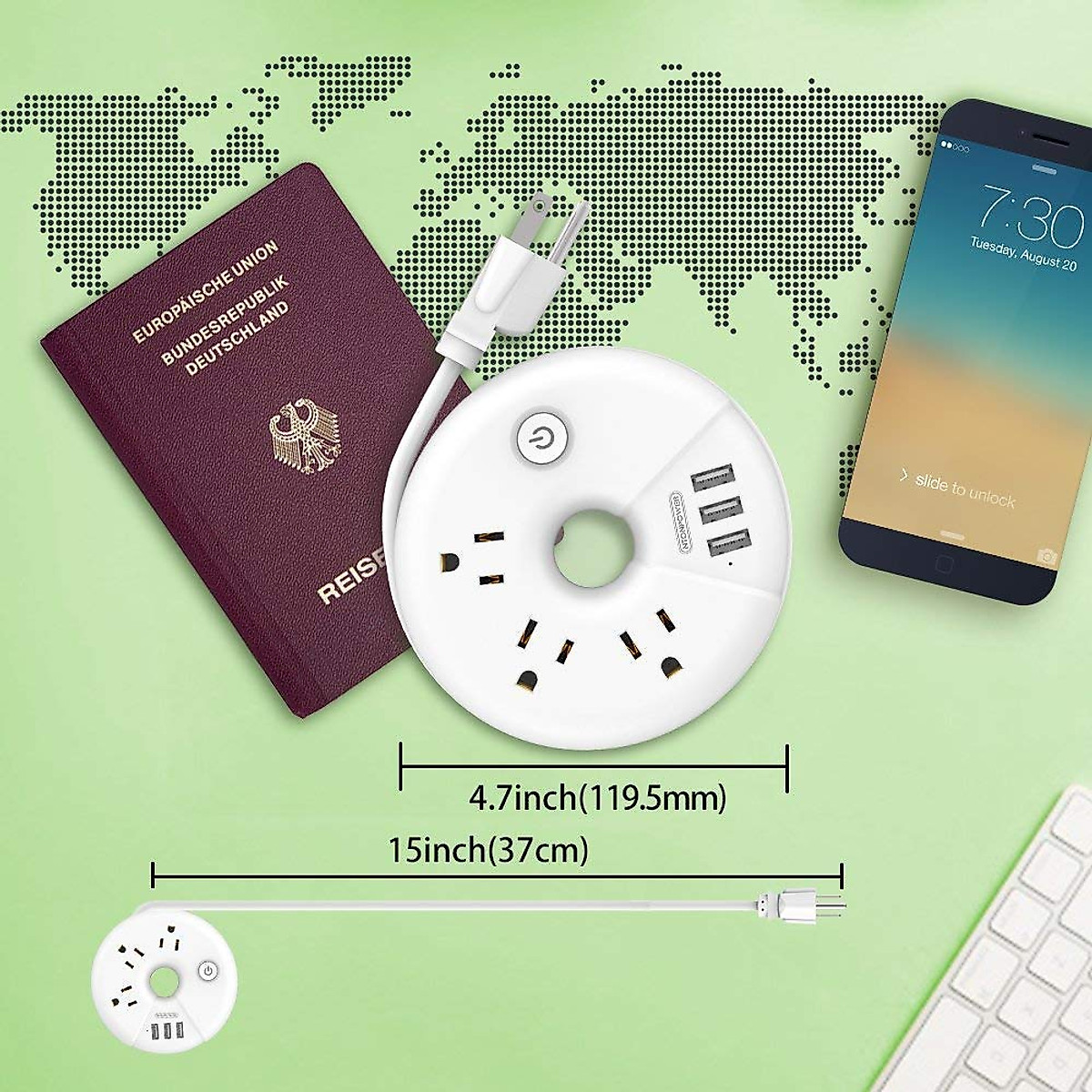 NTONPOWER Travel Power Strip Bundle, 3 Outlets 3 USB Portable Desktop Charging Station with 15 inch Short Cord for Office, Home, Hotels, Cruise Ship, Nightstand