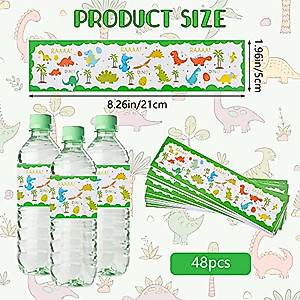 URROMA 48 Pcs Dinosaur Baby Shower Water Bottle Labels Waterproof Water Bottle Wrappers Green Animal Water Bottle Stickers Baby Shower Bottle Wraps Decorations for Birthday Party