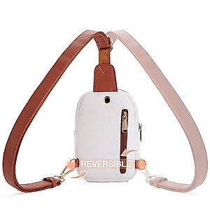 Telena Small Sling Bag for Women Leather Crossbody Fanny Packs Chest Bag for Women Beige Brown